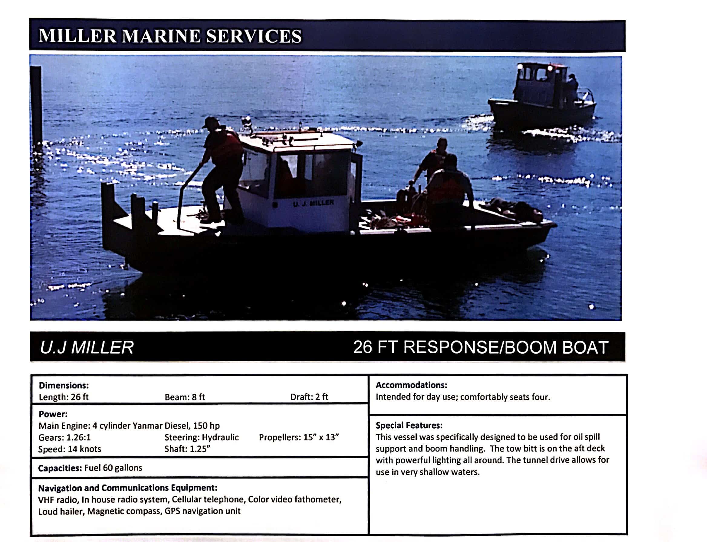 UJ Miller 26' Response/Boom Boat - Miller Marine Services